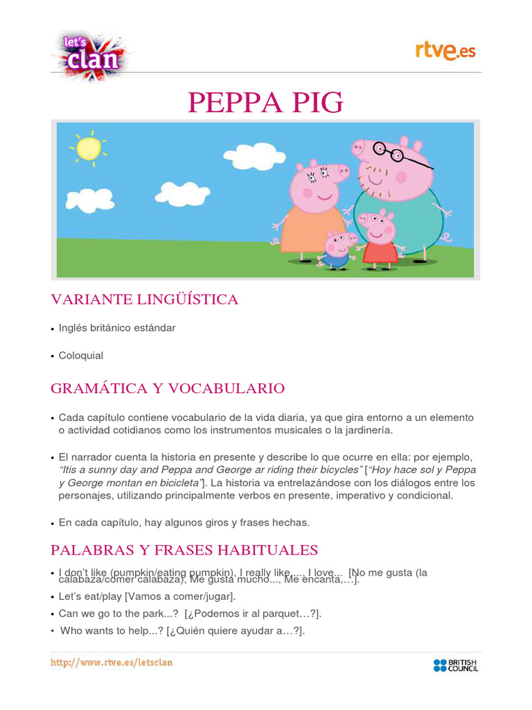 Actividades y Vocabulario de Peppa Pig | PDF | Lingüística