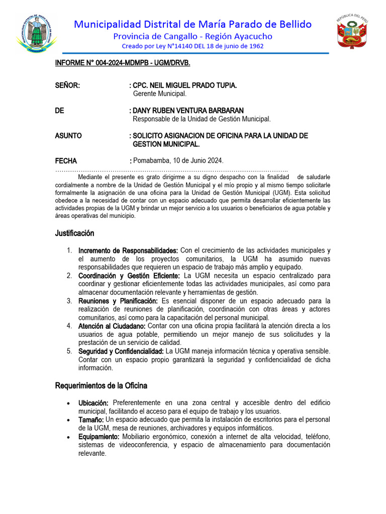 INFORME N 04. Solicitud de Oficina | PDF