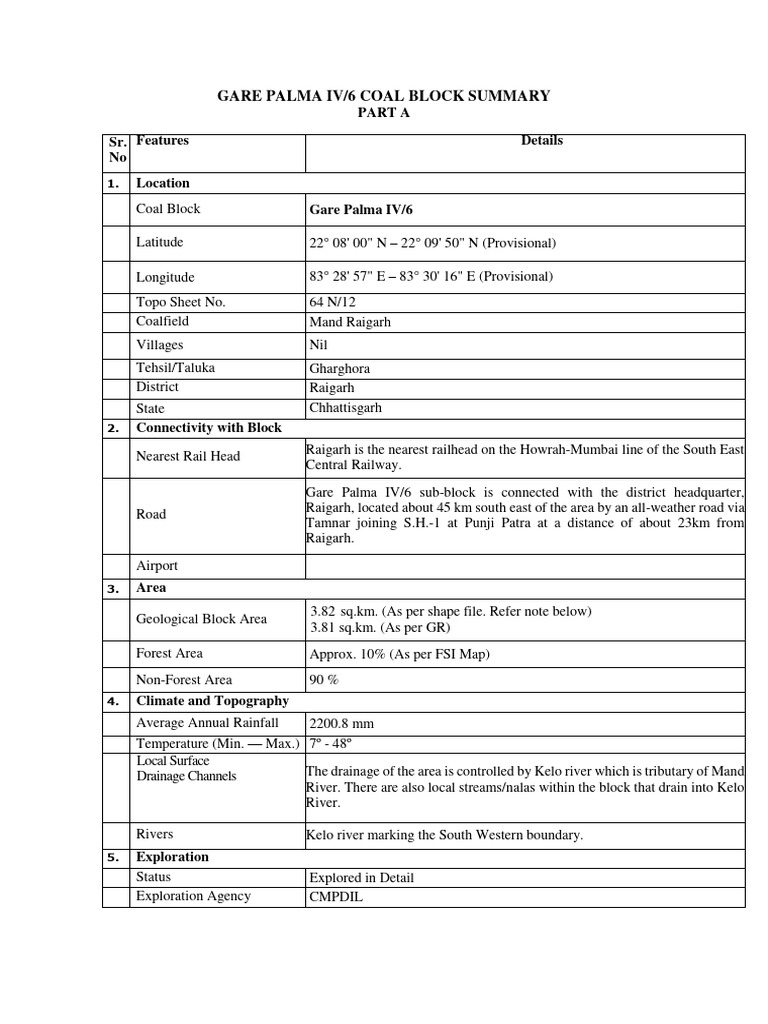 Comm Gare Palma IV 6 Mine Summary | PDF | Earth Sciences