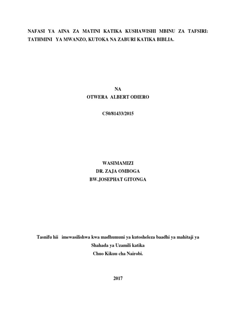 Otwera - Nafasi Ya Aina Za Matini Katika Kushawishi Mbinu Za Tafsiri ...
