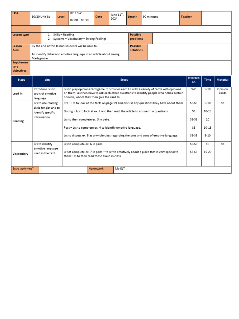 Lesson Plan B2.3 5W Lesson 10 | PDF | Behavior Modification | Human ...