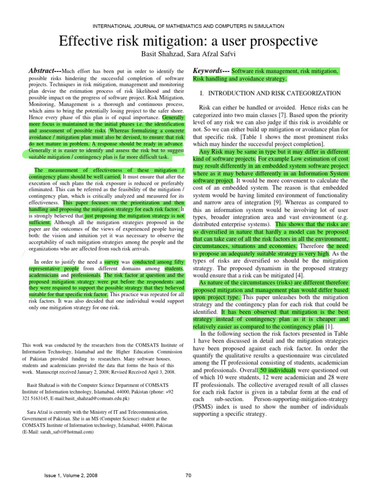 Effective Risk Mitigation: A User Prospective: Abstract - Keywords ...