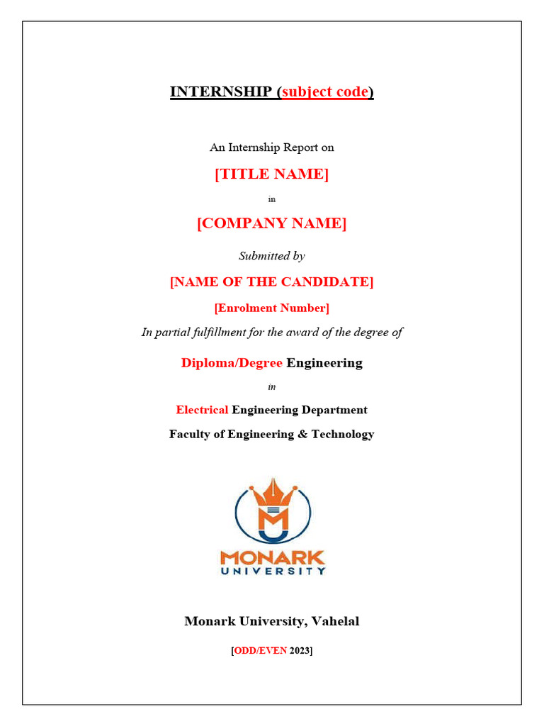 Internship Format (Title Page To Index) | PDF | Academic Degree | Educational Stages