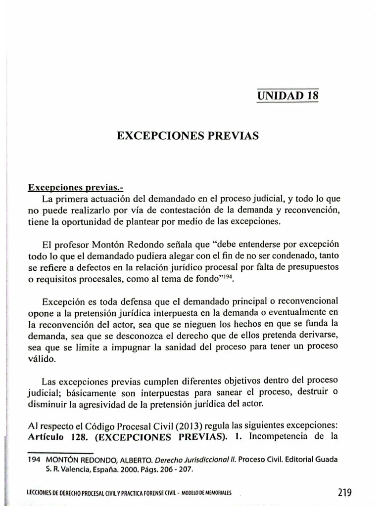 Unidad 18 - Excepciones Previas | PDF