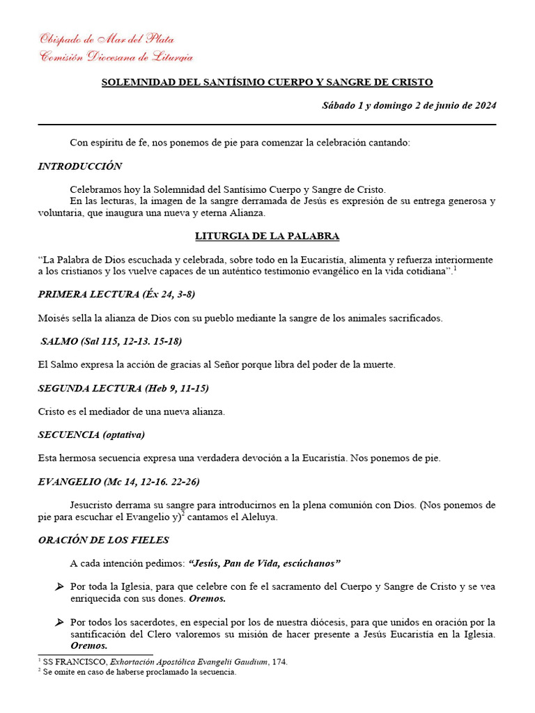 Santisimo Cuerpo y Sangre de Cristo 2 de Junio de 2024 Ciclo B | Descargar gratis PDF ...