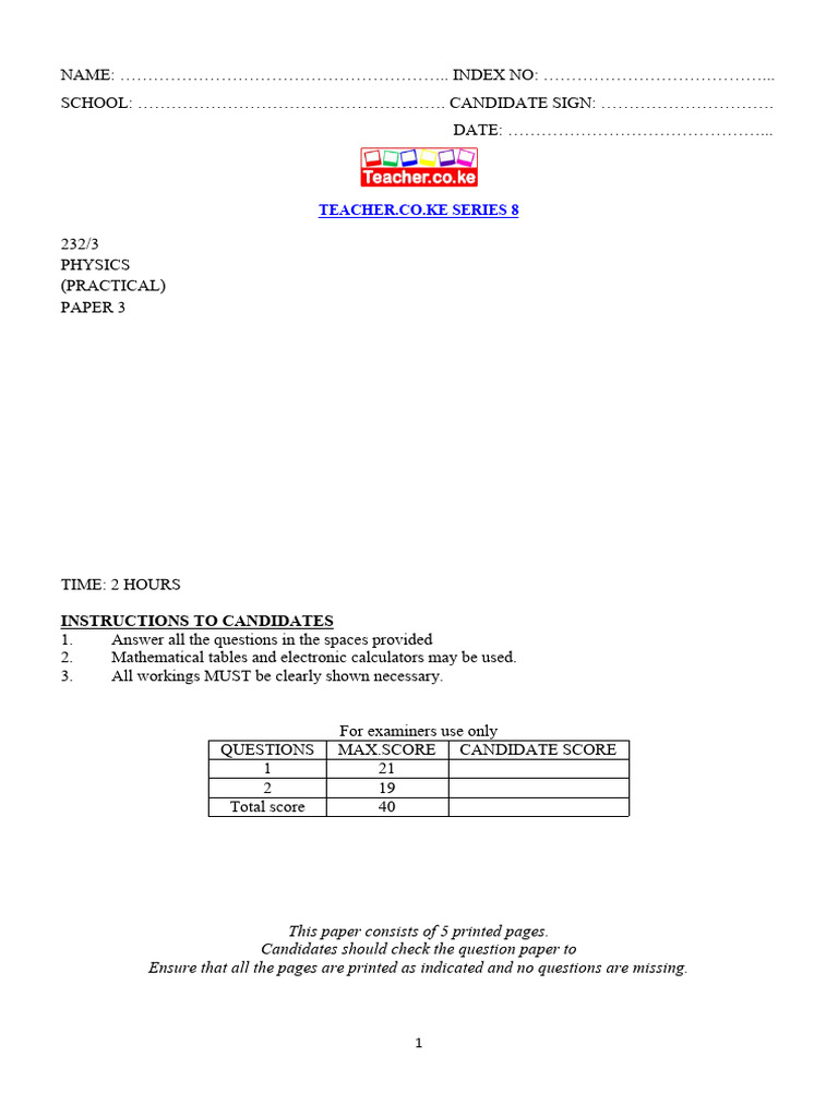 Physics Practical Exam 8 Questions | PDF