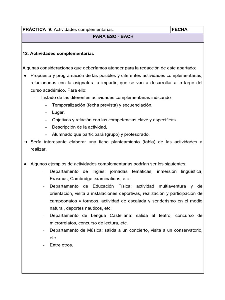 PROGRAMACIÓN DIDÁCTICA - Actividades Complementarias | PDF