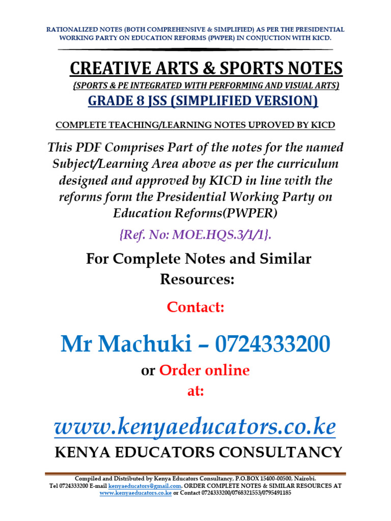 Grade 8 Creative Arts & Sports Notes | PDF | Cost | Education Reform