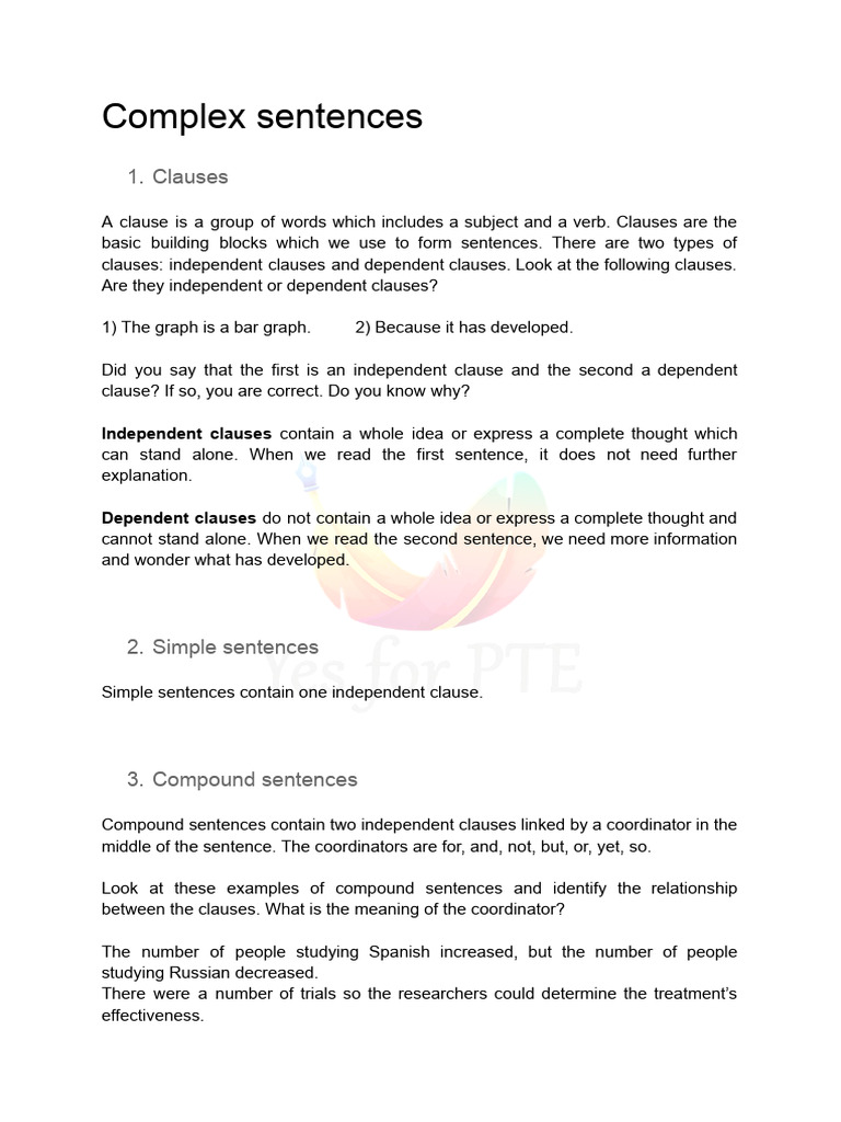 Basic Grammar Short Note 3 - Complex Sentences | Download Free PDF ...