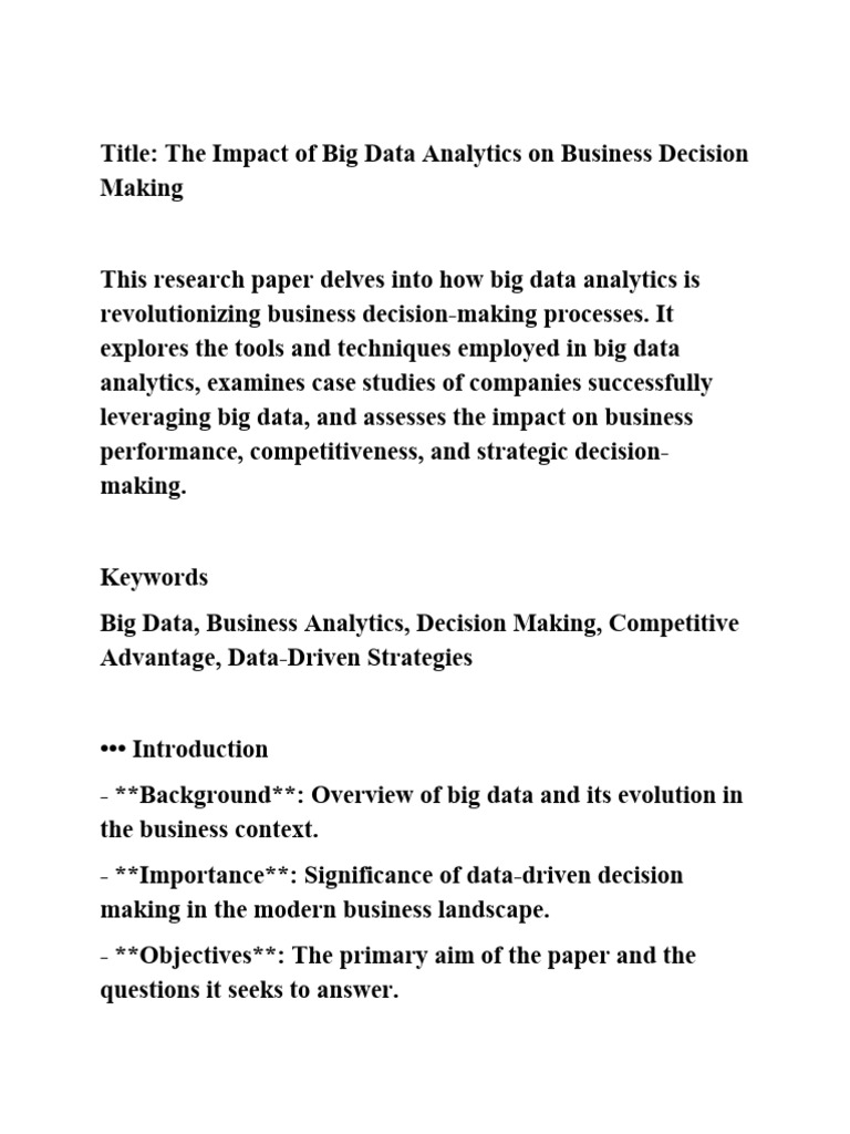 The Impact of Big Data Analytics on Business Decision Making | PDF ...