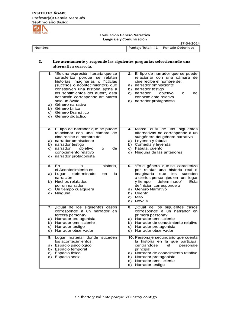 Evaluación séptimo GN | PDF | Narración Evaluación séptimo GN | PDF | Narración