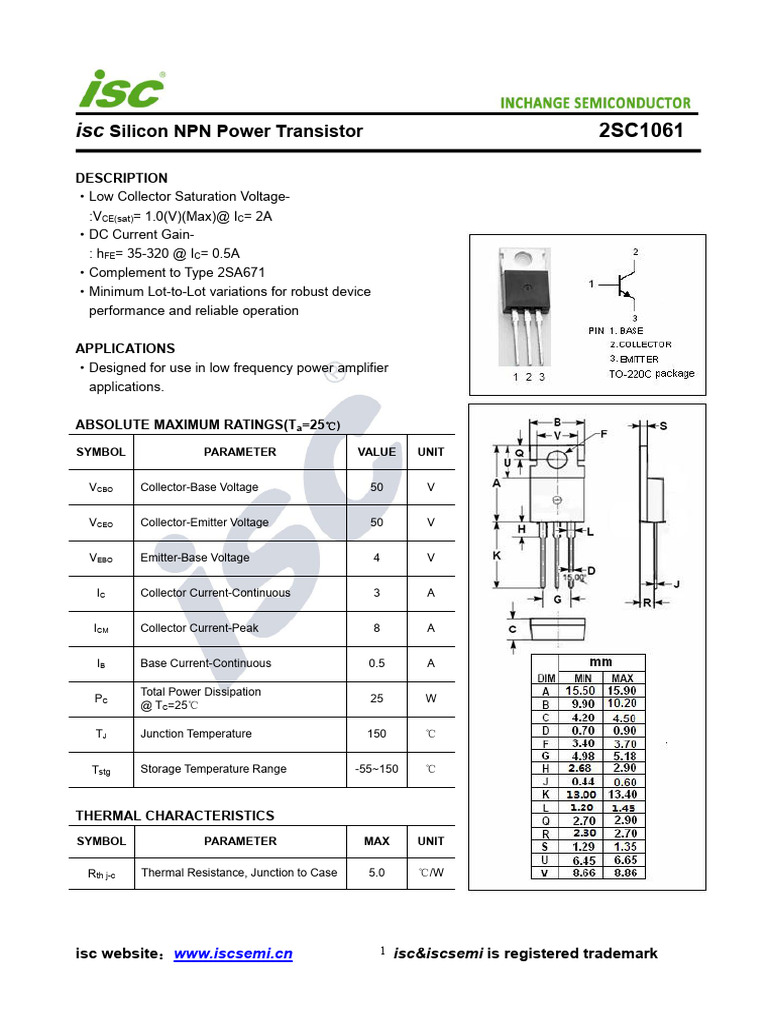 2SC1061 | PDF | Bipolar Junction Transistor | Semiconductors