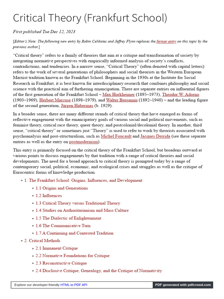 Plato Stanford Edu Entries Critical Theory | PDF | Critical Theory ...