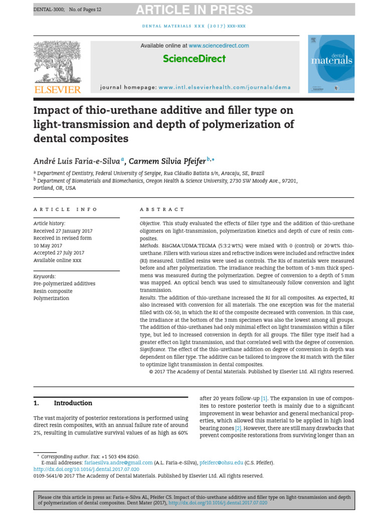 Impact of Thio-Urethane Additive and Filler Type On Light-Transmission ...