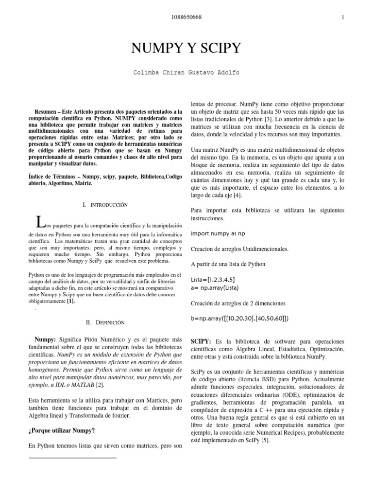 Comparativa entre NumPy y SciPy en Python | PDF | Matemáticas ...