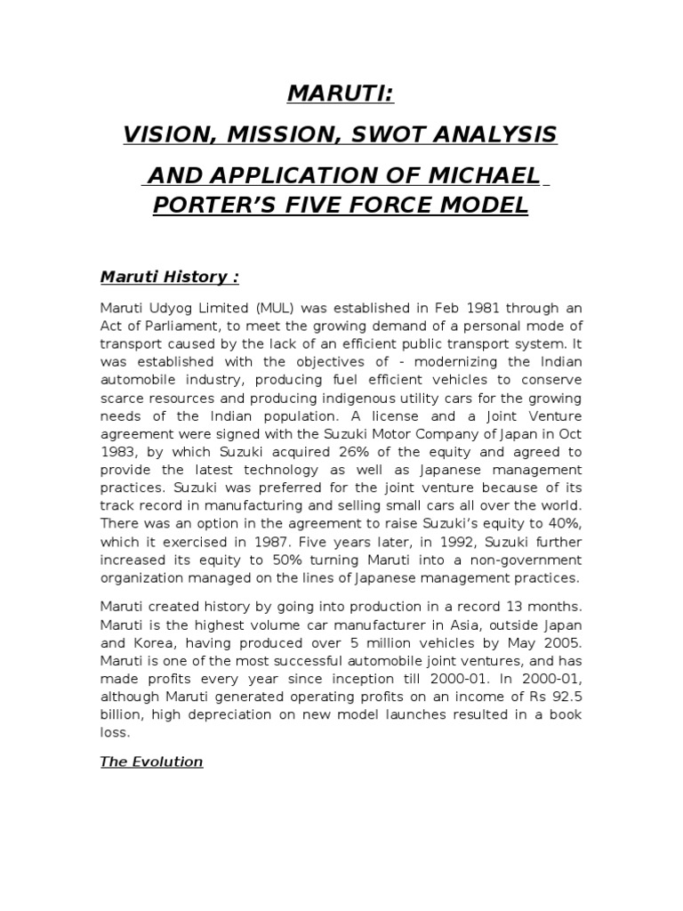 Maruti Suzuki Vision and Mission Overview | PDF | Car | Business