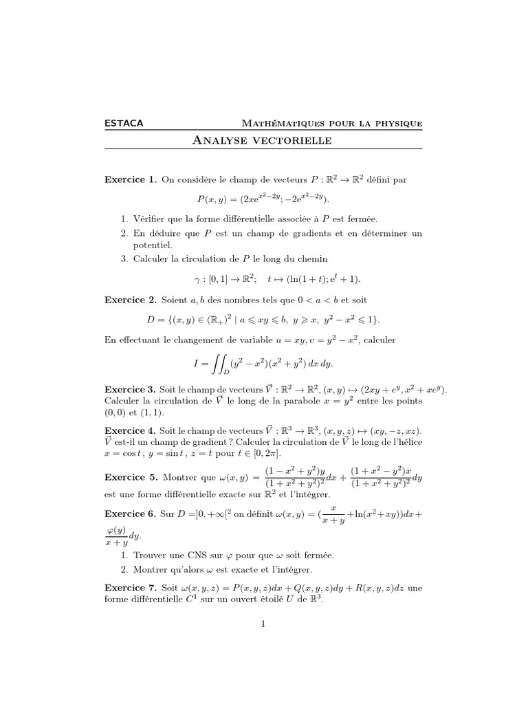 Analyse vectorielle et exercices corrigés | PDF | Limite (mathématiques ...