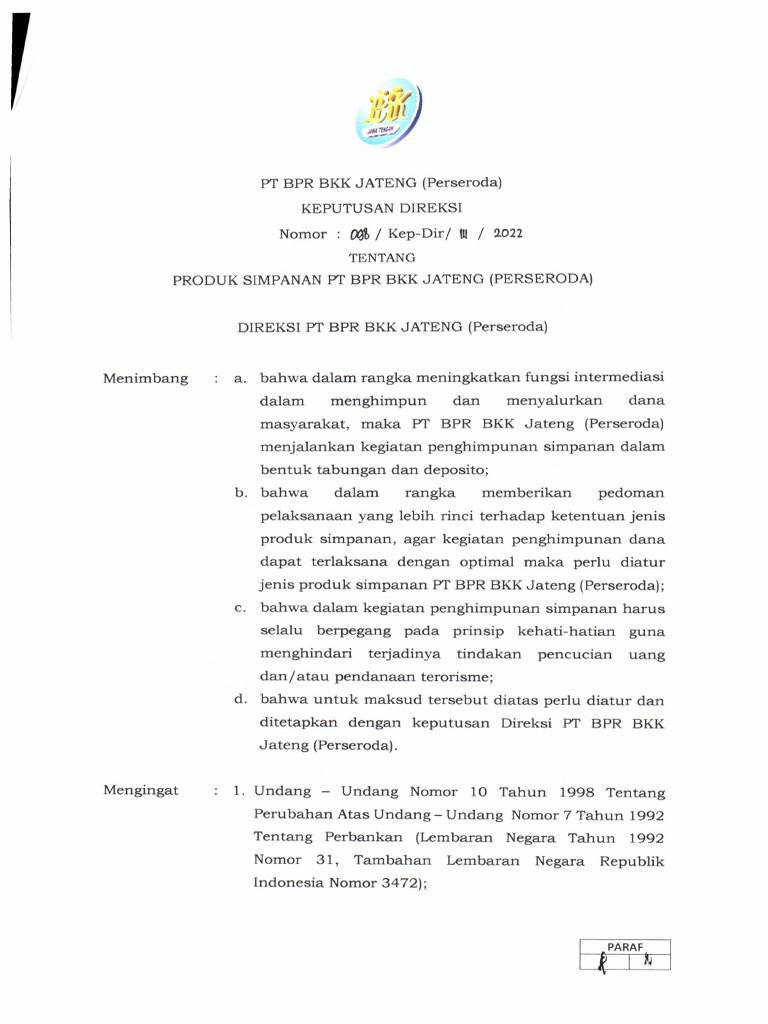 098 Kep-Dir III 2022 - Produk Simpanan BPR BKK Jateng | PDF