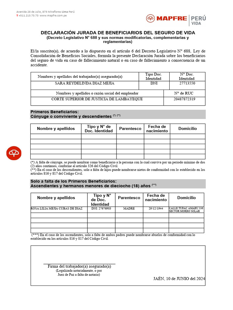DJNuevo Formato-MAPFRE - Seguro Vida Ley (1) | PDF | Gobierno | Justicia