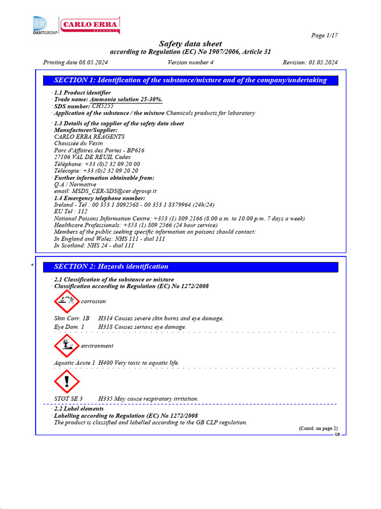 Msds-Ammonia Solution_cas 1336-21-6 | PDF | Occupational Safety And ...