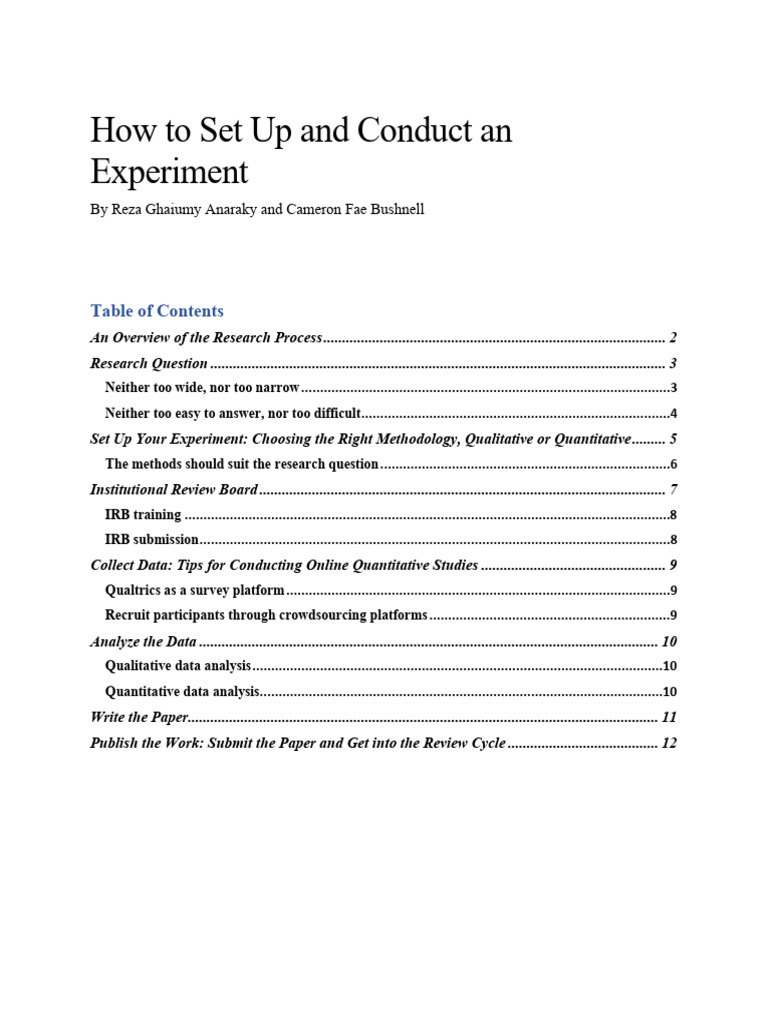 How To Set Up And Conduct An Experiment Pdf Quantitative Research