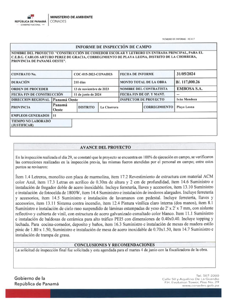 FORMATO DE INFORME DE INSPECCIÓN DE CAMPO 31-05-2024 | PDF