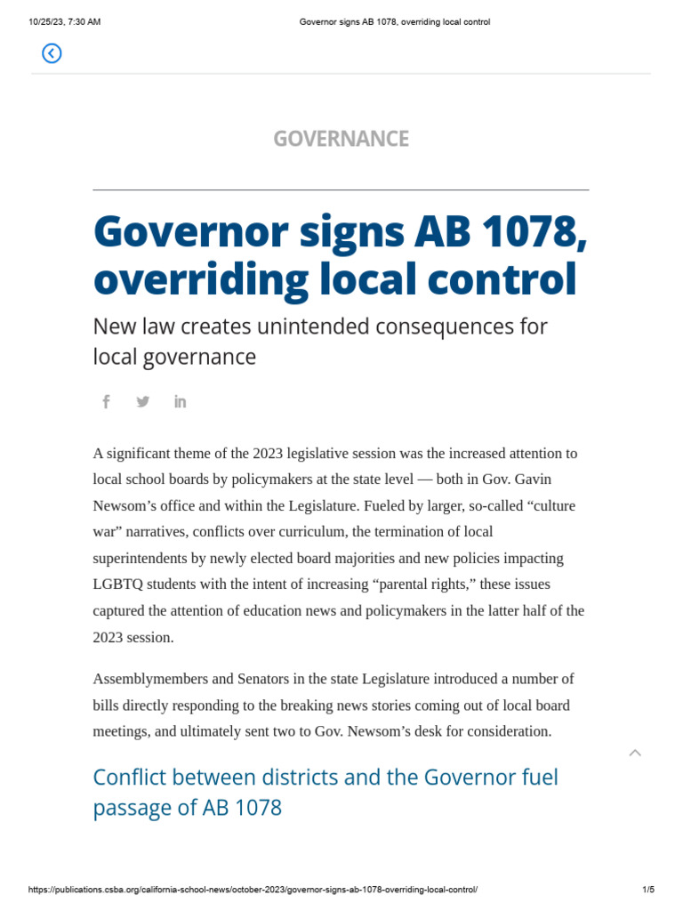 AAA - Governor Signs AB 1078, Overriding Local Control 102523 | PDF ...