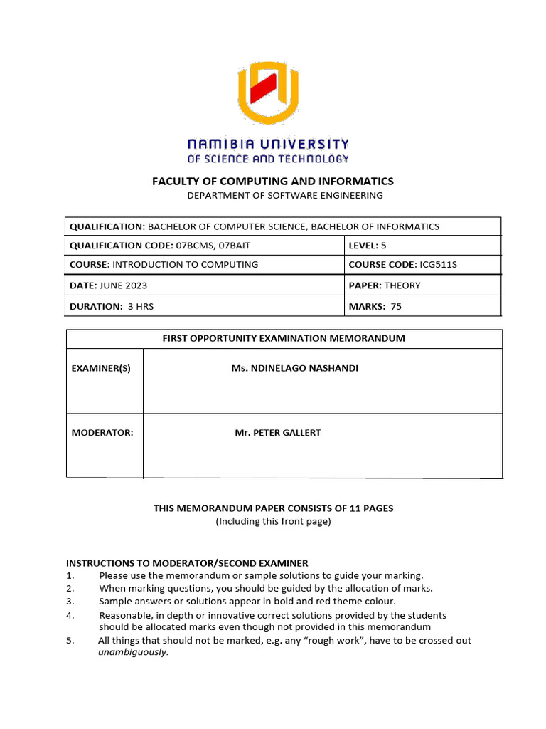 ICG511S 2023 First Opportunity Memorandum Final | PDF | Computer Science | Computing