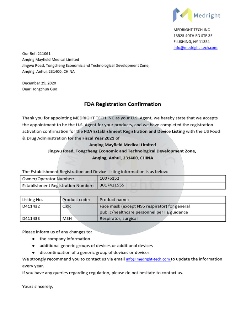 FDA Registration Confirmation | PDF