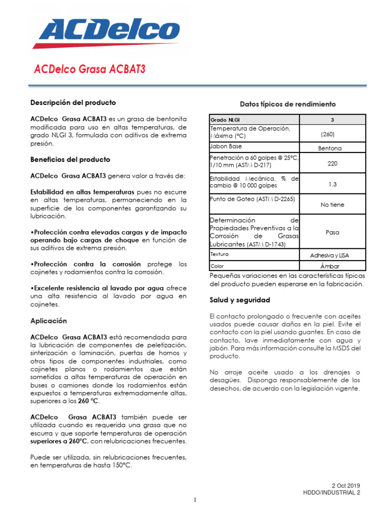 Grasa ACBAT3: Alta Temp. y Protección | PDF | Rodamiento (Mecánico ...