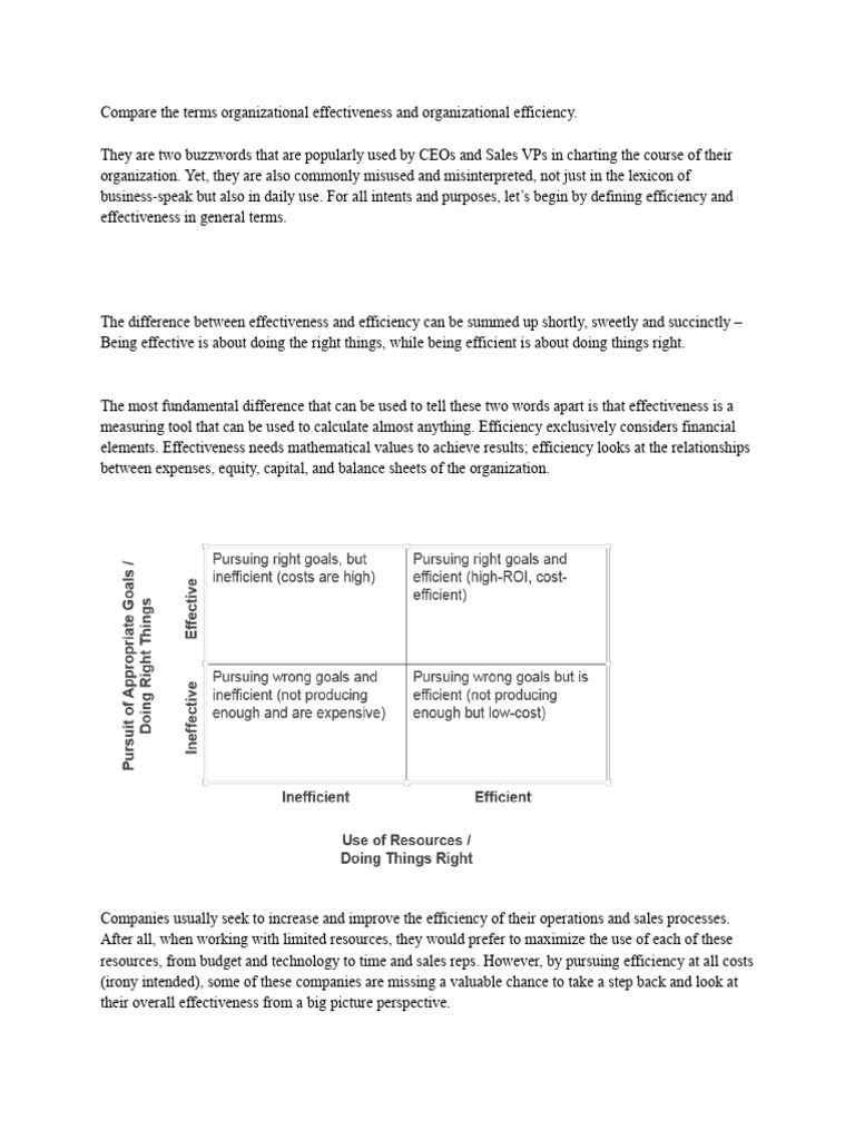Compare the terms organizational effectiveness and organizational ...