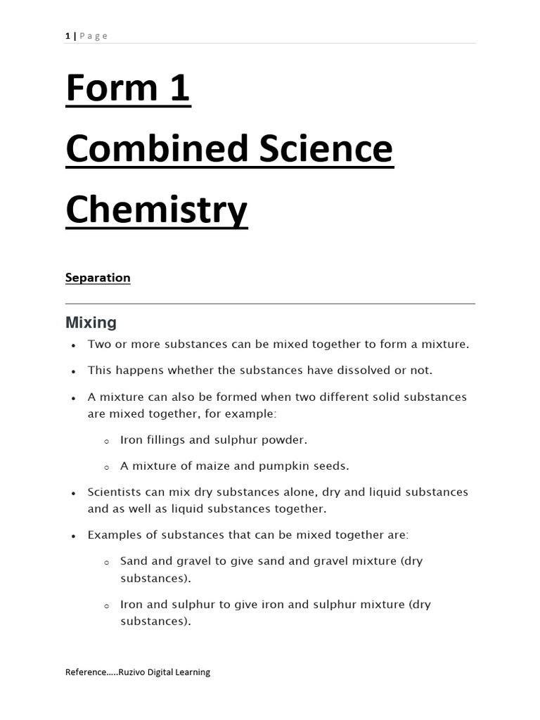 Form 1 CS Chemistry Notes | Download Free PDF | Chemical Compounds | Acid