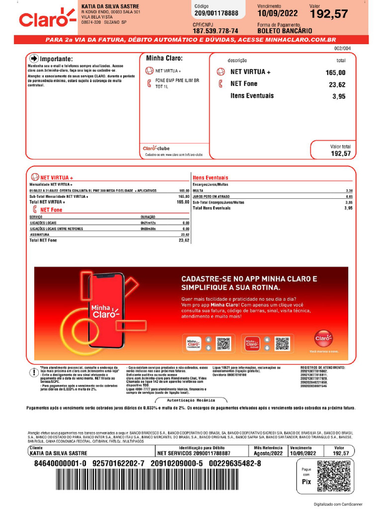 fatura claro 22 | PDF