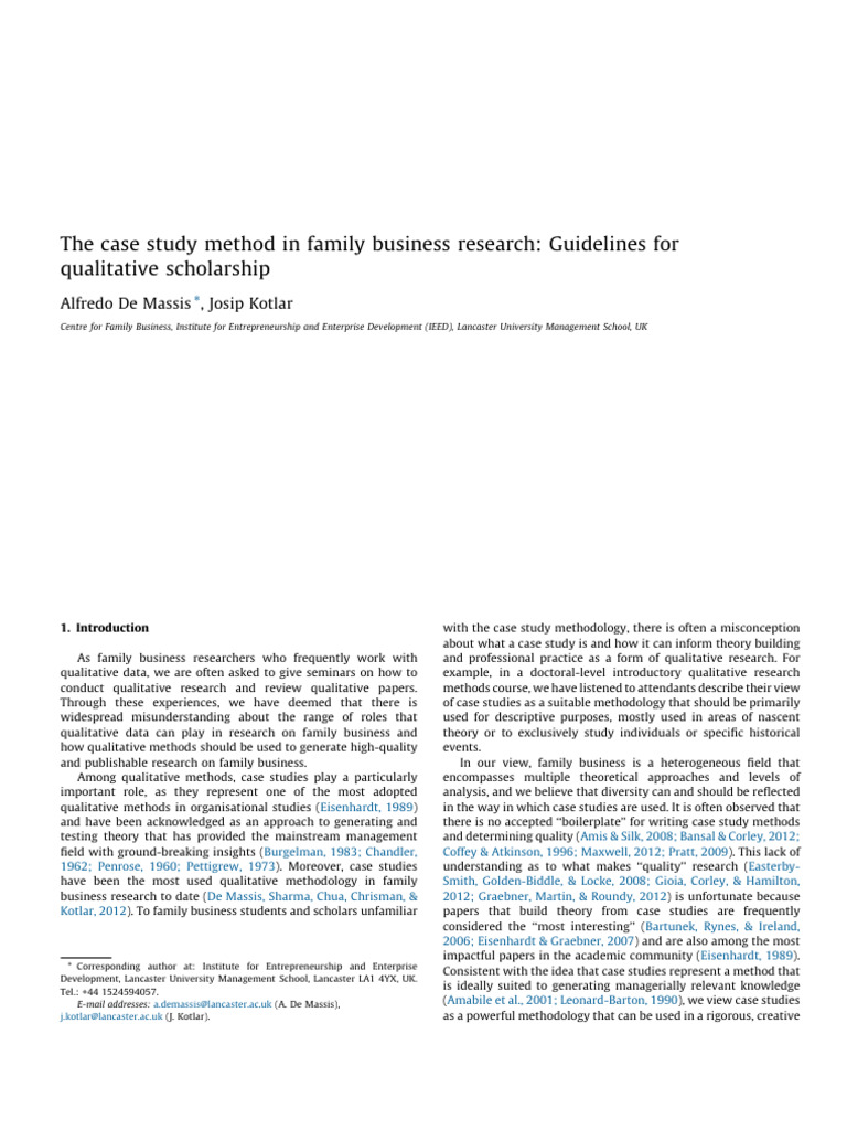 The Case Study Method in Family Business Research: Guidelines For ...