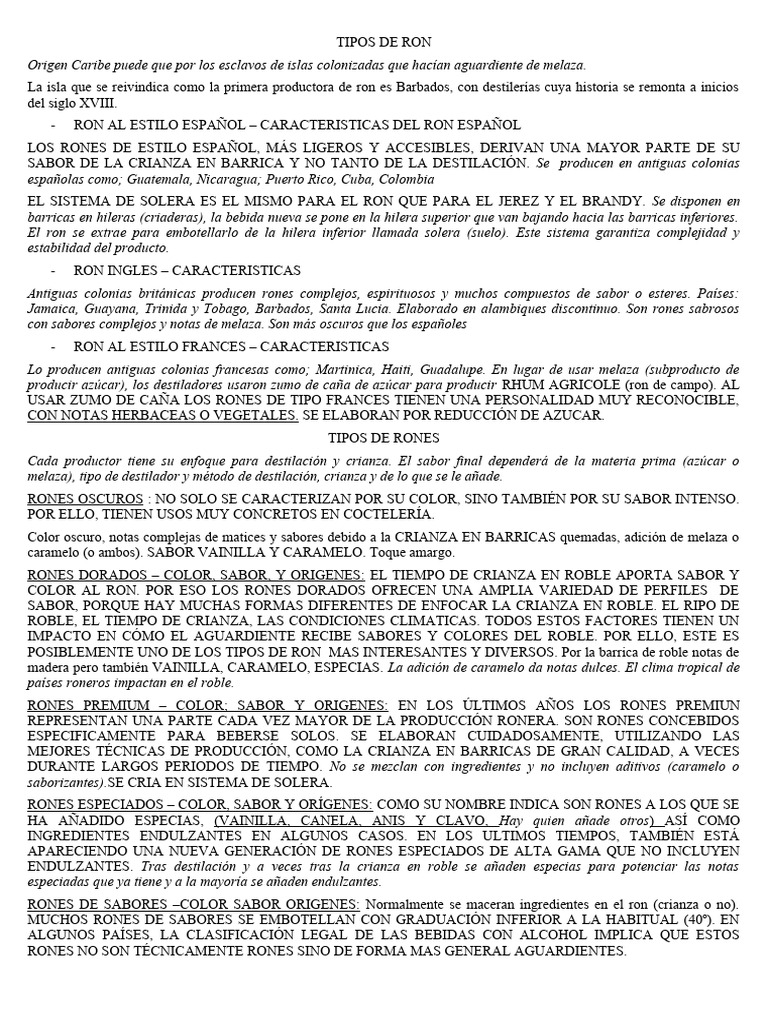 Tipos de Ron | PDF | Ron | Destilación