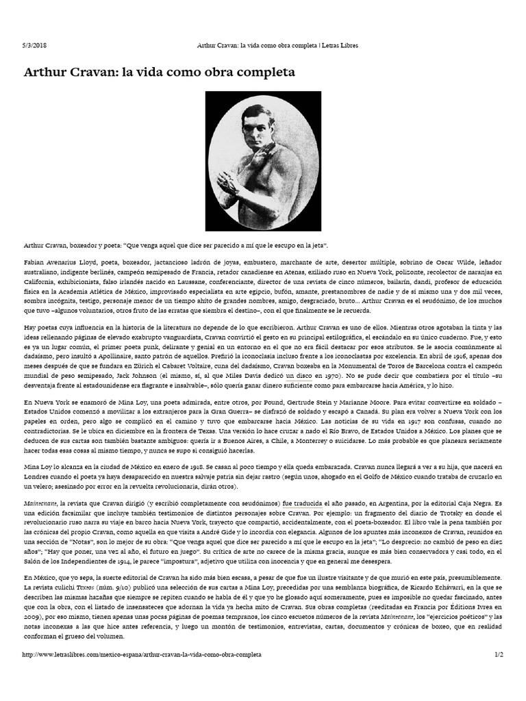 Arthur Cravan - La Vida Como Obra Completa - Letras Libres | PDF