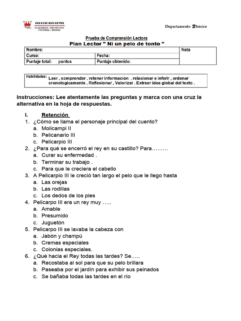 Evaluacion Plan Lector | PDF | Pelo