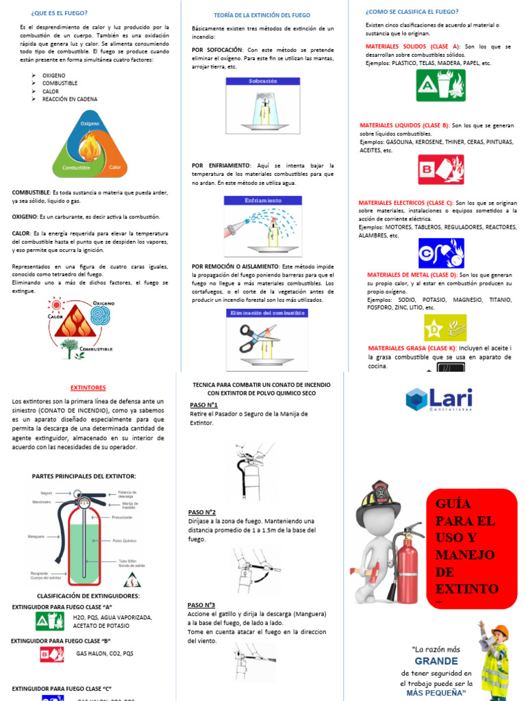 Triptico Uso y Manejo de Extintores | PDF | Combustibles | Incendios