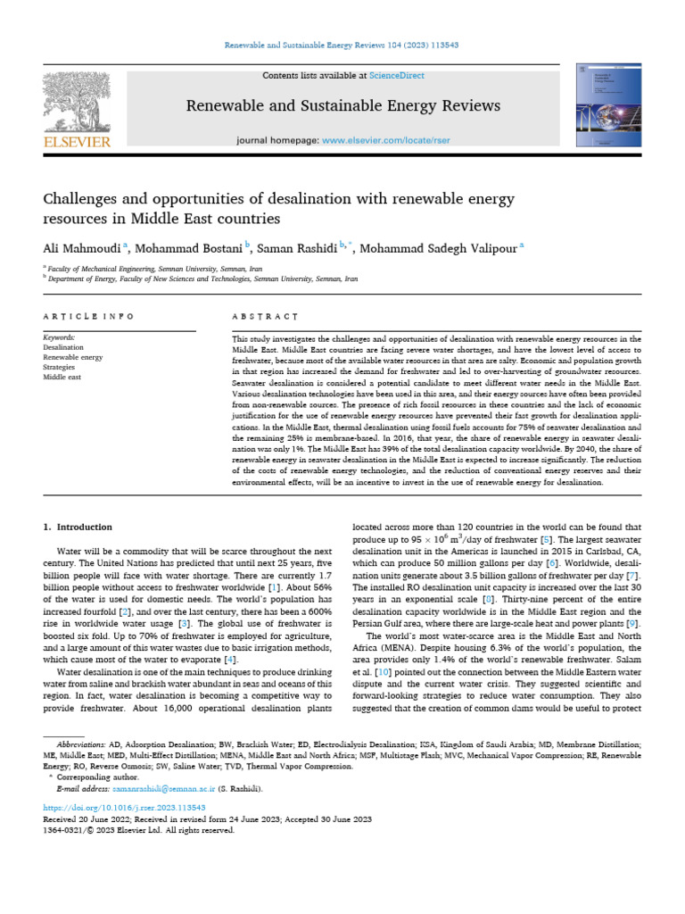 Challenges and Opportunities of Desalination With Renewable Energy ...