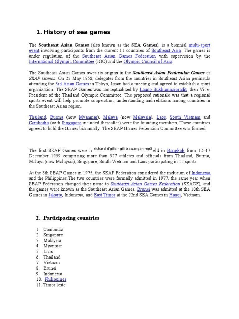 History of Sea Games: SEAP Games. On 22 May 1958, Delegates From The ...