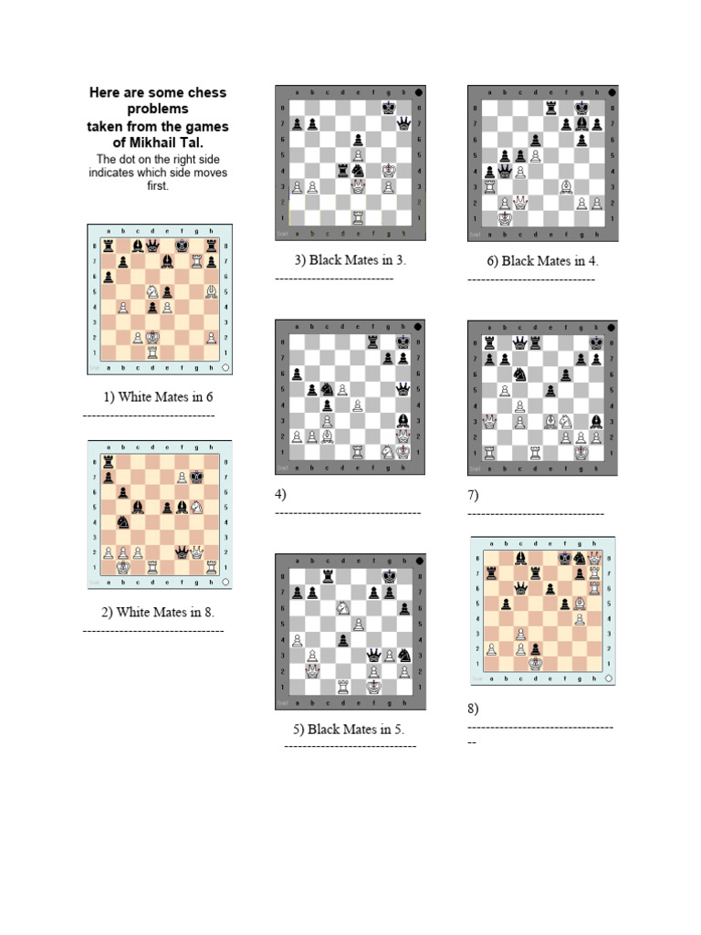 70 Chess Puzzles - Mikhail Tal - SI | PDF | World Chess Championships ...