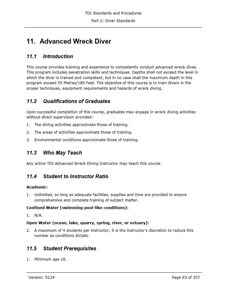 TDI Diver Standards - 11 - Advanced - Wreck - Diver | PDF | Scuba Diving | Underwater Diving