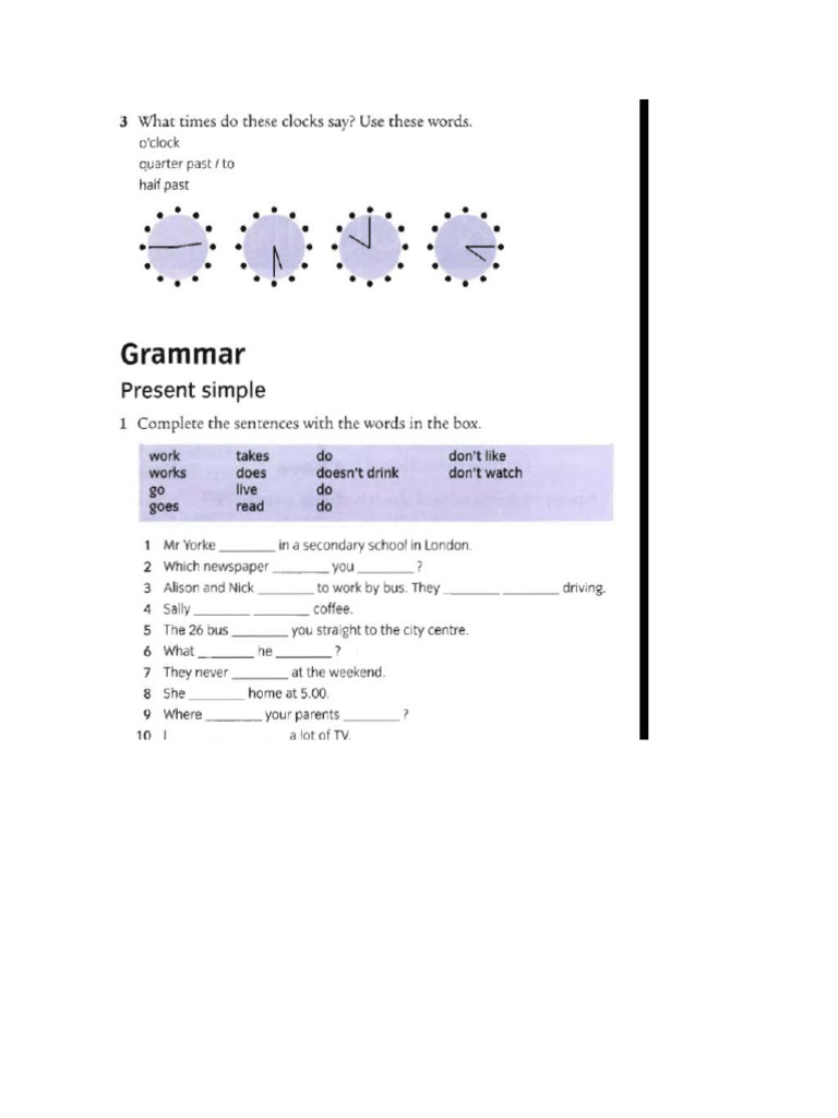 Exercises Present Simple-Time | PDF