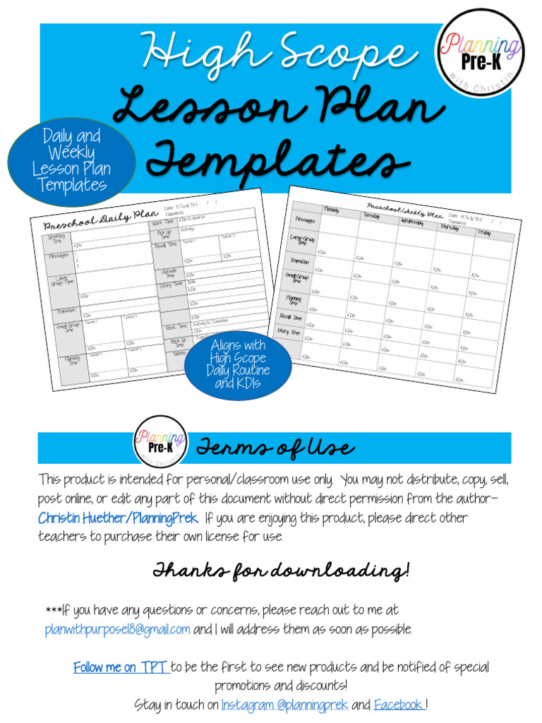 Lesson Plan Templates: High Scope | PDF