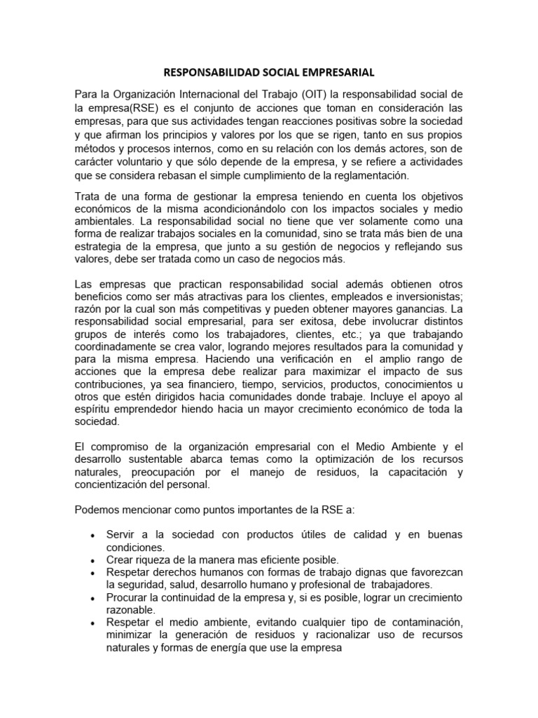 RESPONSABILIDAD SOCIAL EMPRESARIAL | PDF | Responsabilidad social corporativa | Business