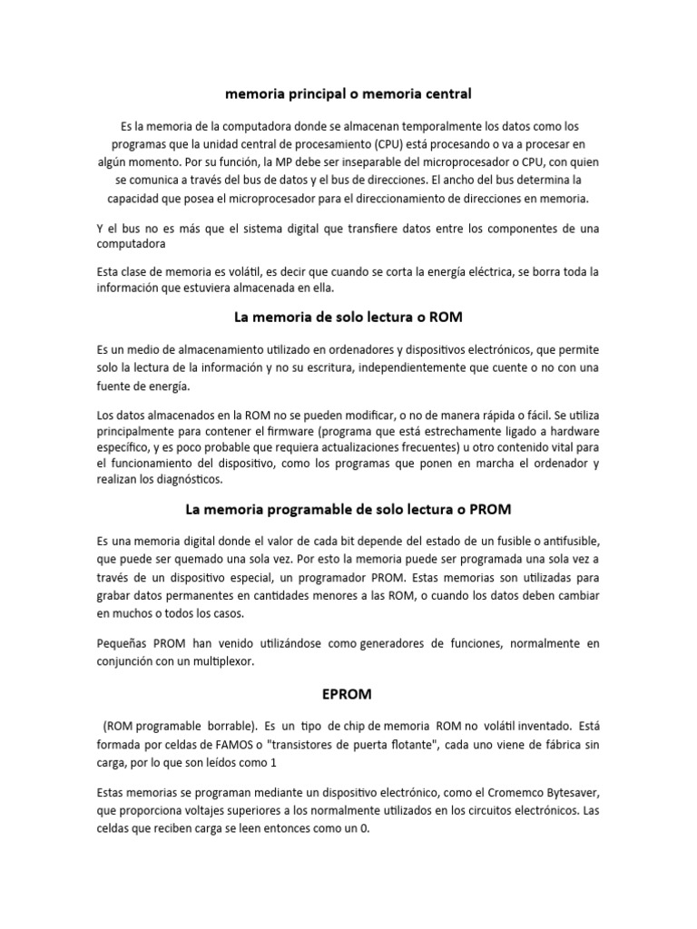 Memoria Primaria | PDF | Almacenamiento de datos de la computadora ...
