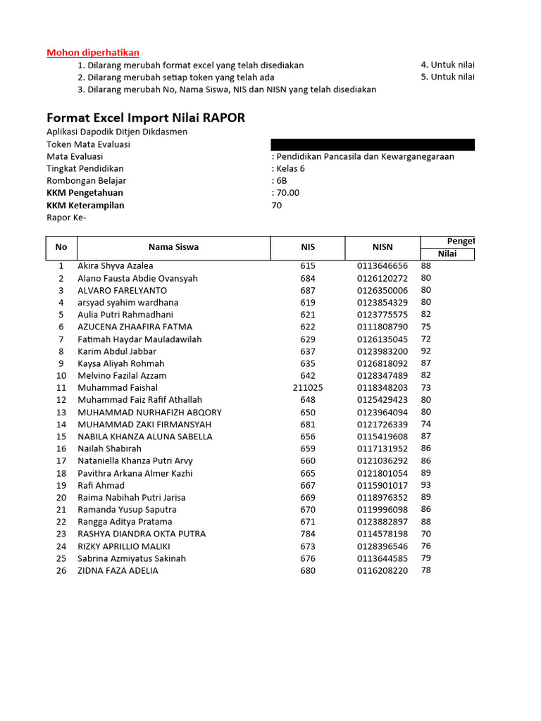 Format Nilai Rapor 20231 6B Pendidikan Pancasila Dan Kewarganegaraan | PDF