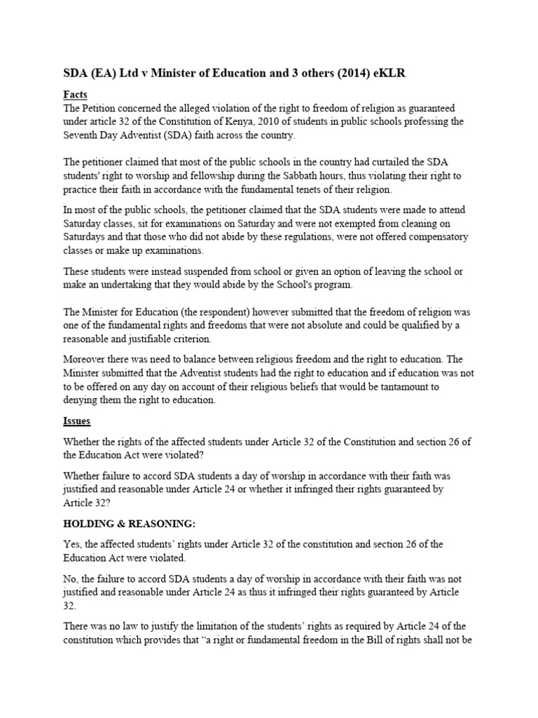 SDA V Minister of Education | PDF | Faith | Freedom Of Religion