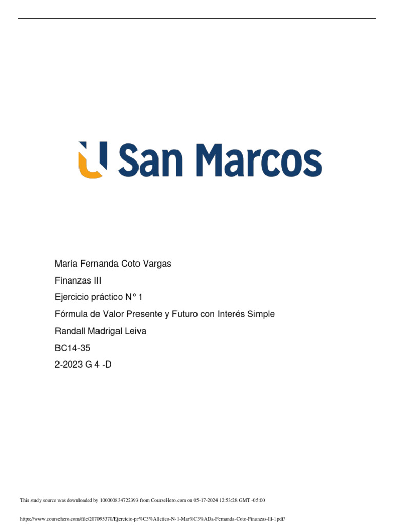 Ejercicio PR Ctico N 1 Mar A Fernanda Coto Finanzas LLL 1 PDF | PDF | Interés | Tasas de interés