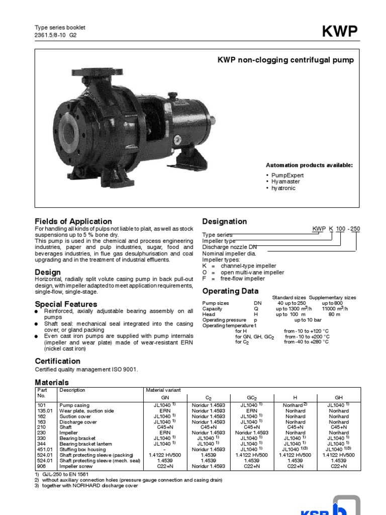 KSB KWP | PDF | Bearing (Mechanical) | Pump